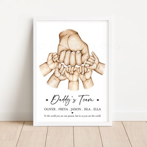 Personalised Family Daddy's Team Print Fist Hands up to 5 Children ONLY ...