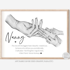 Personalised Family Nanny Print Hands up to 4 Children ONLY! Unframed ...