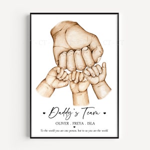 Personalised Family Daddy's Team Print Fist Hands up to 5 Children ONLY ...