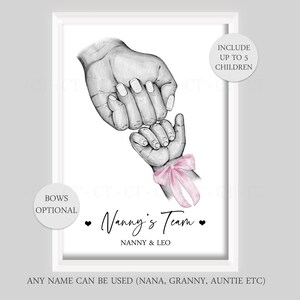 Personalised Family Nanny's Team Print Fist Hands up to 5 Children ONLY ...