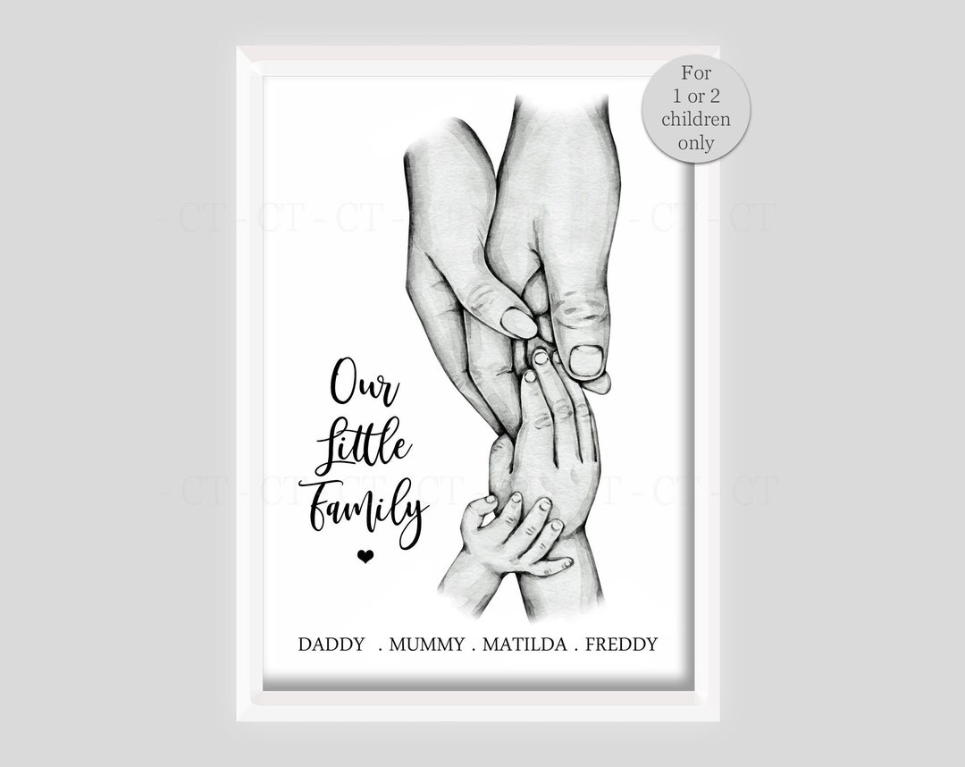 Personalised Family Print New Baby Birth Hands ONE OR TWO Children Only ...