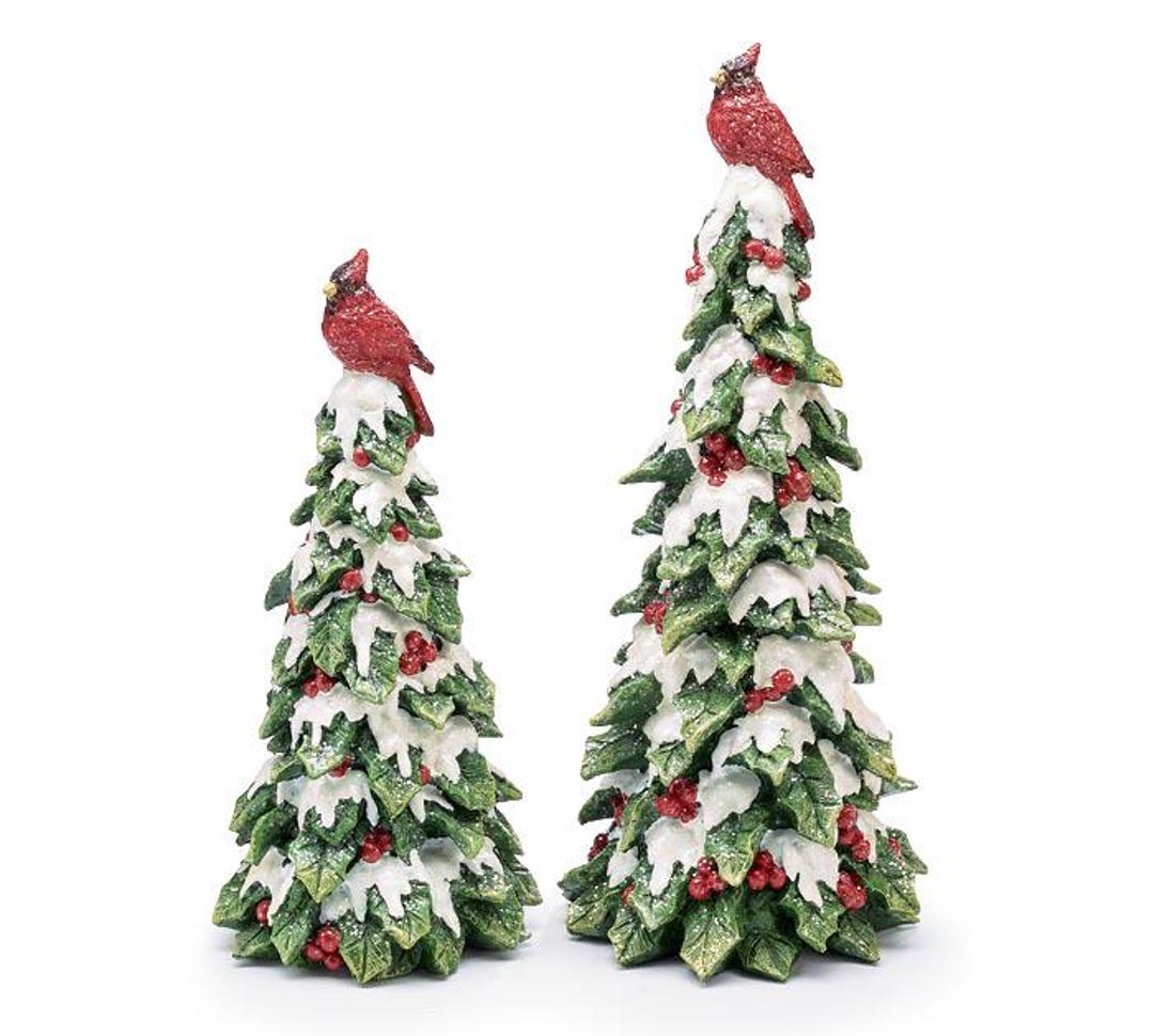 Snowy Winter Trees With Red Cardinals and Glitter Tabletop Decor- Set ...