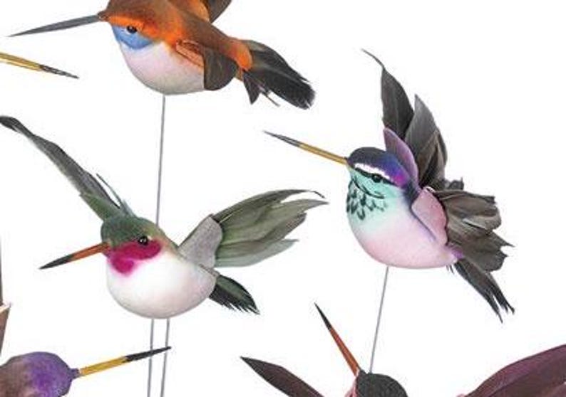 Spring Summer Natural Hummingbird Floral Picks - Set of 6 - Etsy