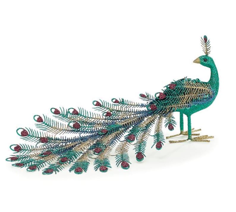 Green, Teal, Gold and Maroon Glitter Peacock - Etsy