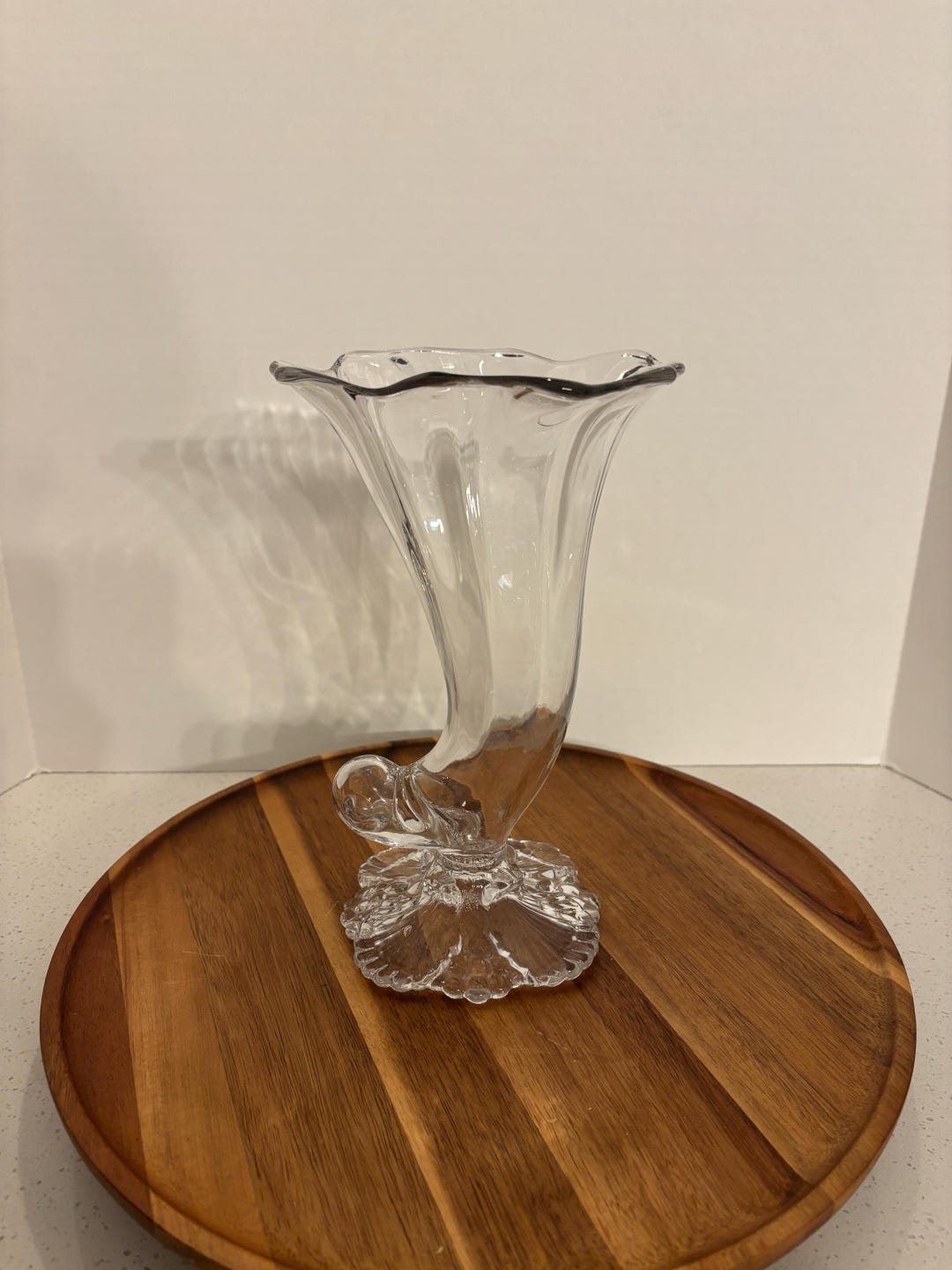 Vintage Heisey Warwick Glass Horn Vase Sculpture With Floral Design ...