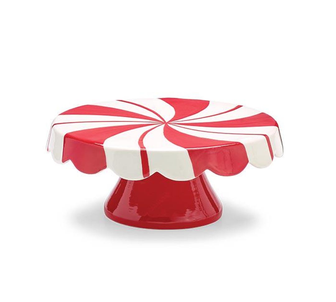 Ceramic Red and White Peppermint Swirl Holiday Christmas Cake Stand - Etsy