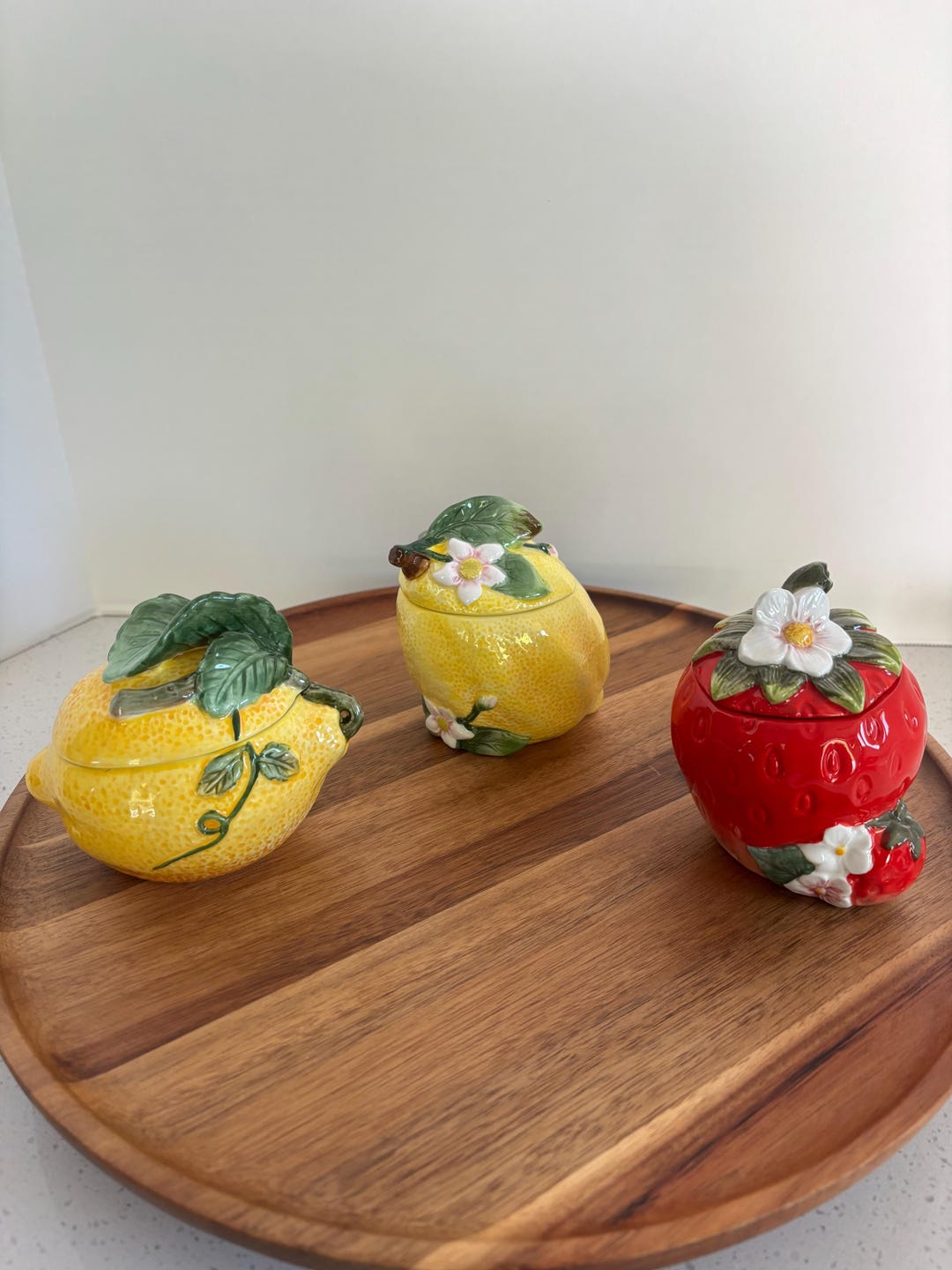 Strawberry, Lemon, or Lemon W/ Flowers Trinket Dish | Cute Fruit-shaped ...