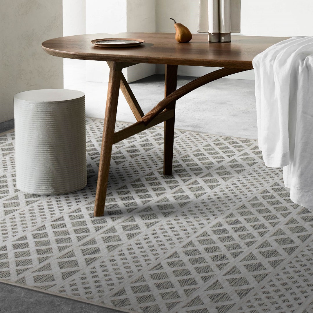 Koza Meridyen Grey Geometric Pattern Luxury Rug - Slip-resistant ...