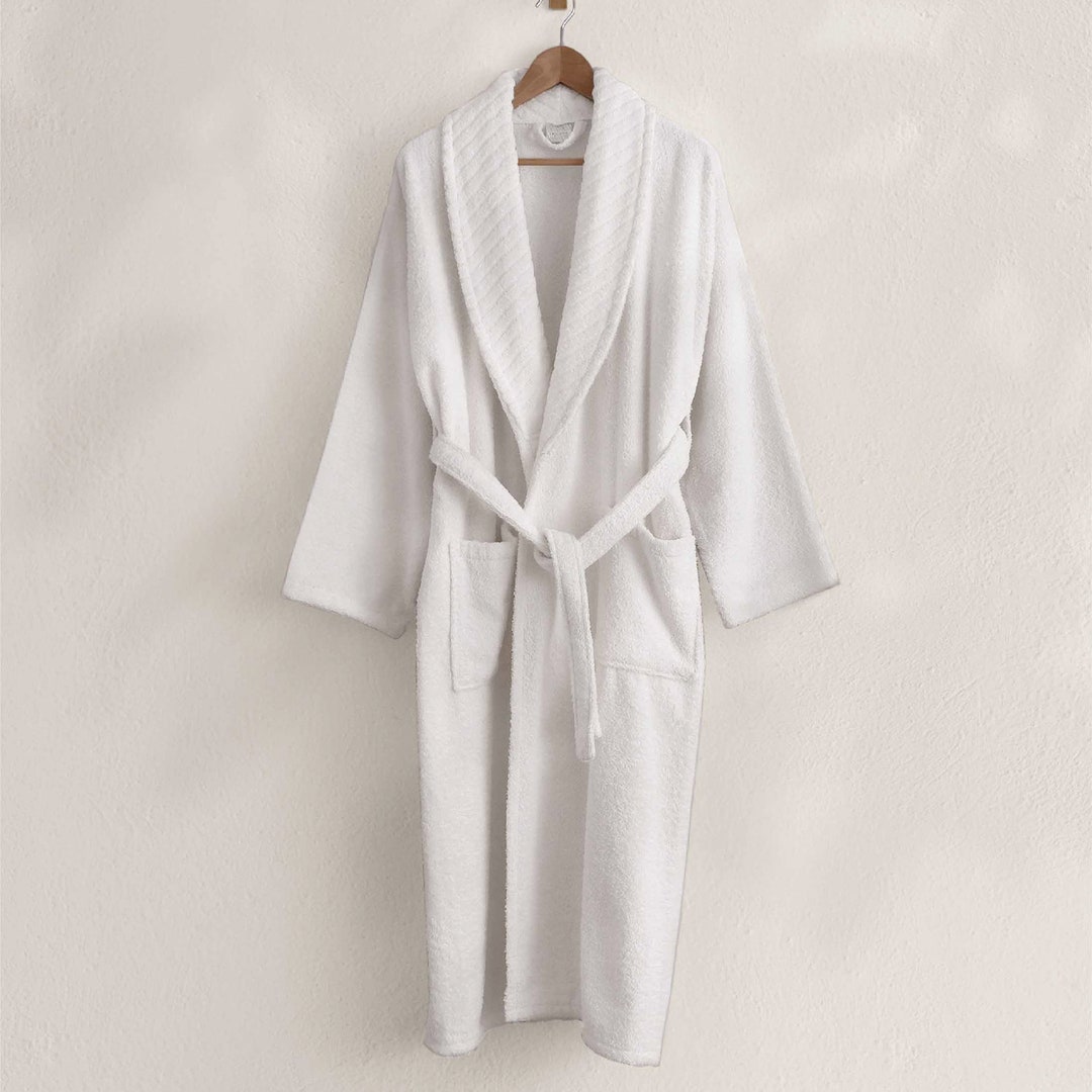 Likya White Bathrobe, %100 Cotton Bathrobe, Turkish Cotton Robe, Unisex ...