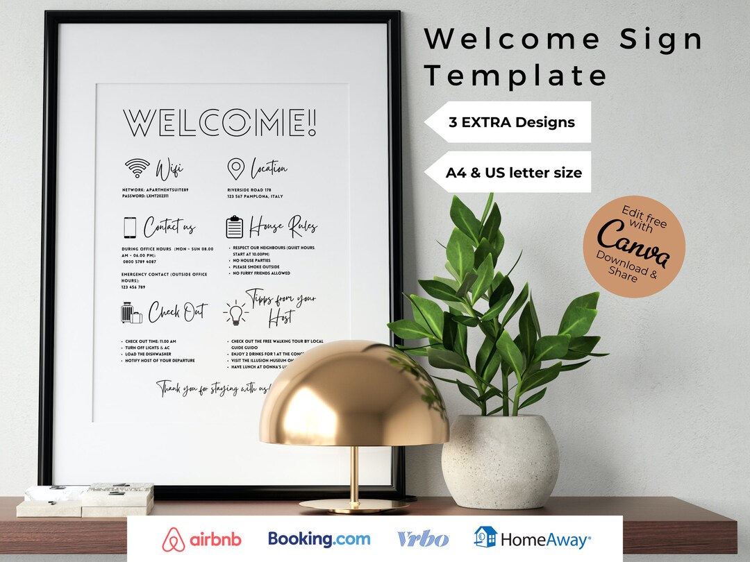 VRBO Template Welcome Sign With FREE Bonus Designs! Editable Digital ...