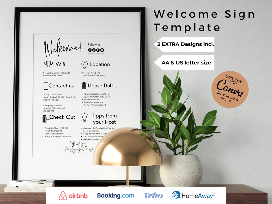 Air Bnb Welcome Sign With FREE Bonus Designs! Editable Digital Template ...
