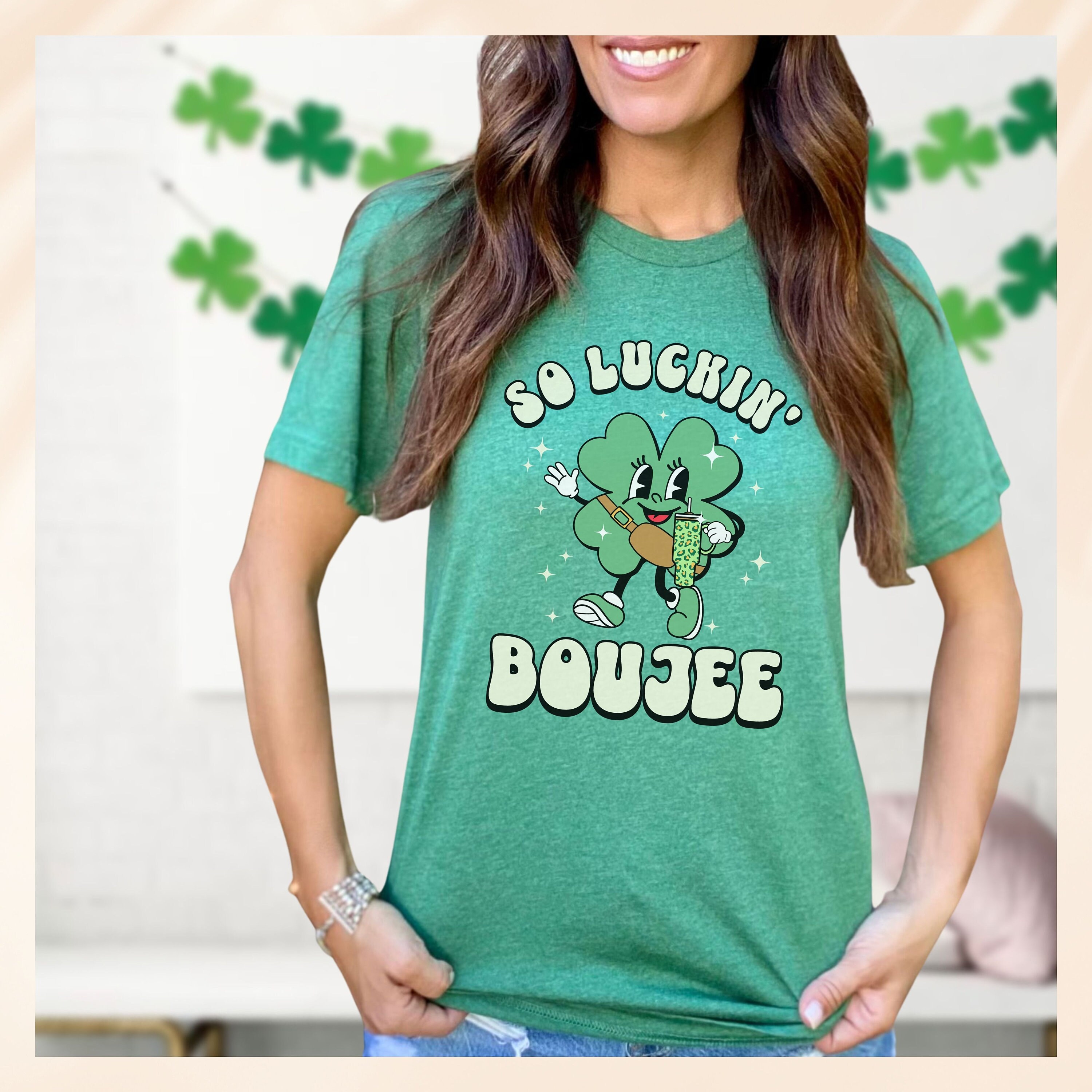 Retro St. Patrick's Day Boujee Clover T-shirt, Funny Shamrock Bougie ...
