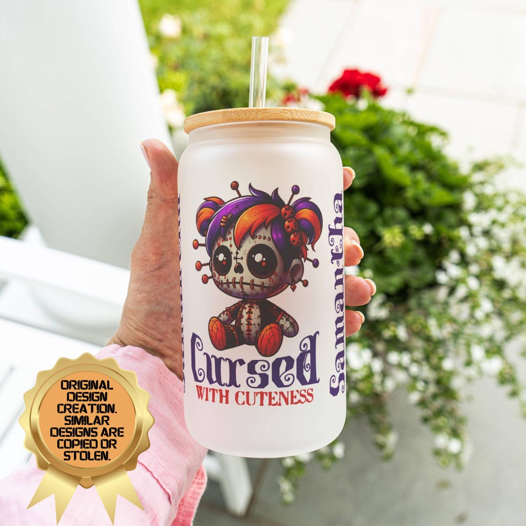 Custom Cute 25oz Halloween Iced Coffee Glass, 16oz Voodoo Glass Tumbler ...