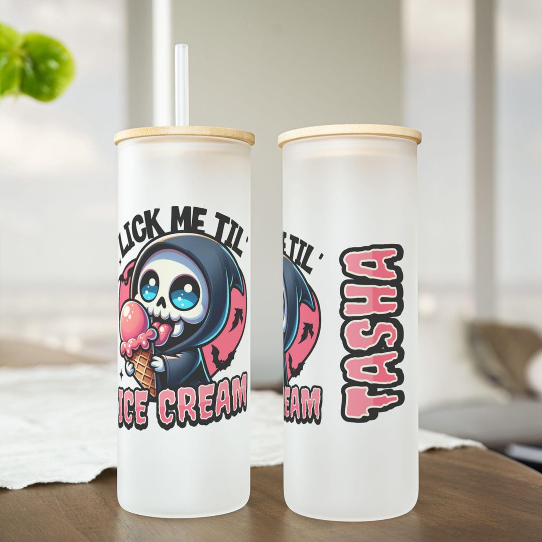 Custom Raunchy Grim Reaper Iced Coffee Glass Can Tumbler, Lick Me 16oz ...