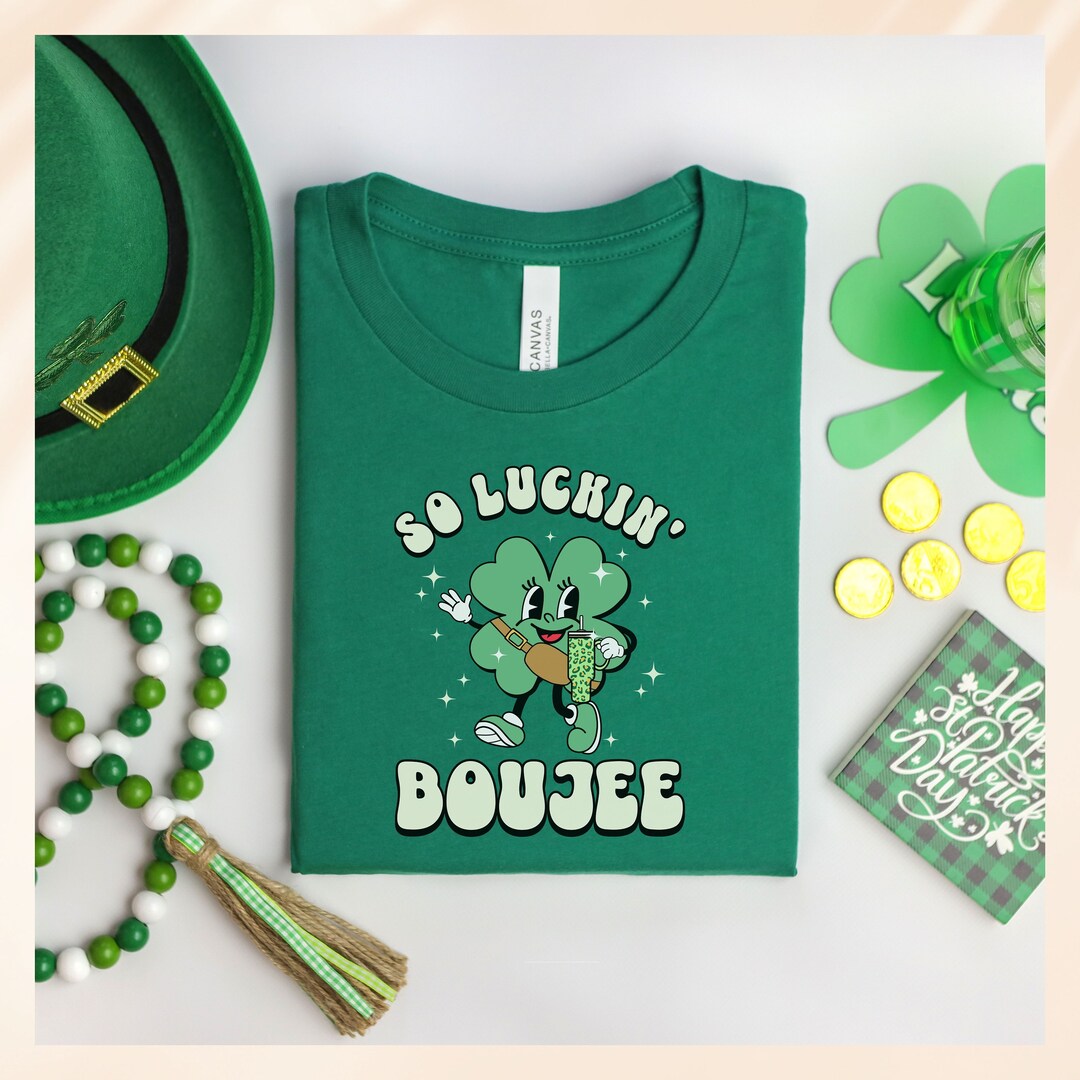 Retro St. Patrick's Day Boujee Clover T-shirt, Funny Shamrock Bougie ...