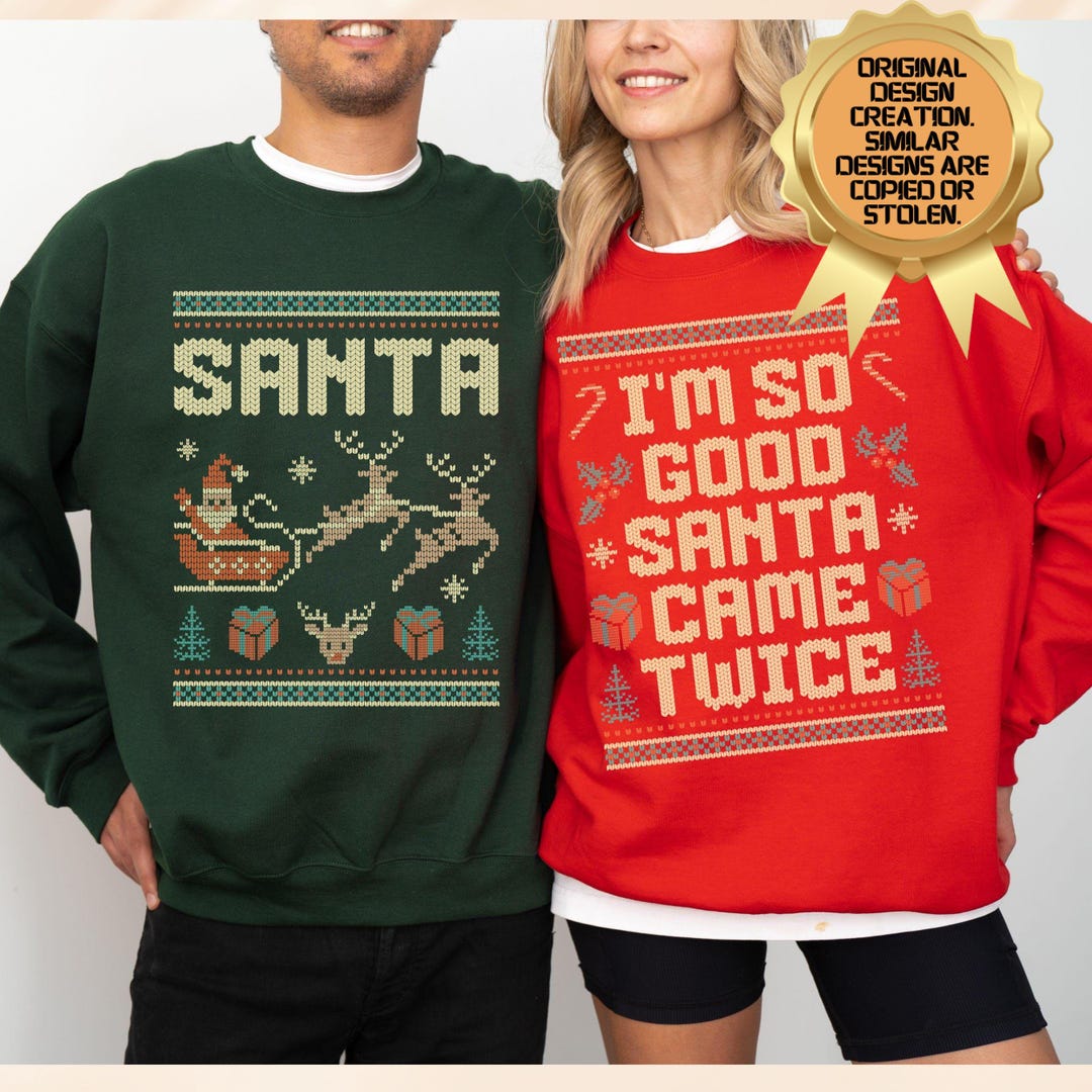 Adult Humor Ugly Christmas Sweater, Santa Came Twice Matching Couple ...