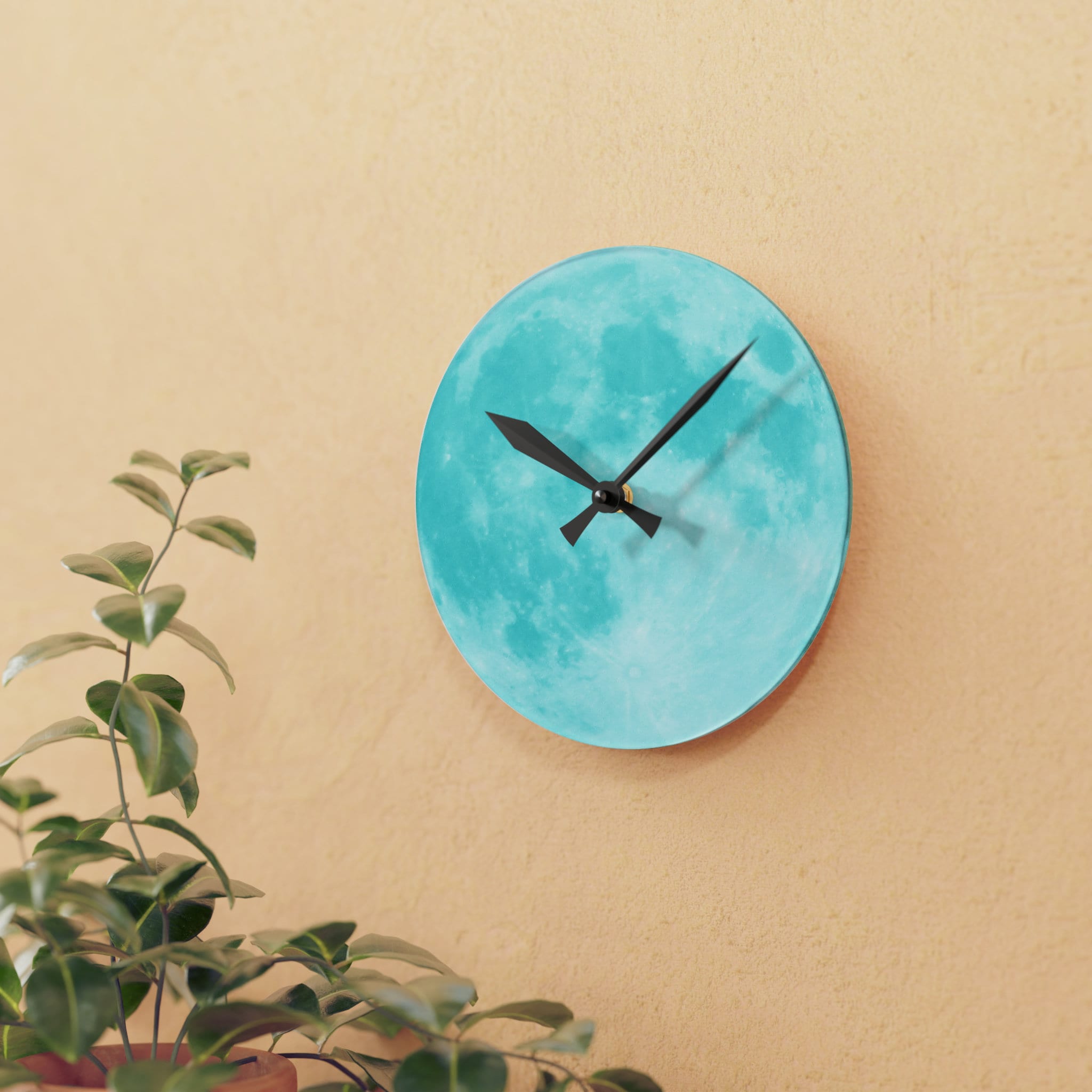 Aquamarine Moon Wall Clock, Unique Wall Clock, Decorative Round Moon ...