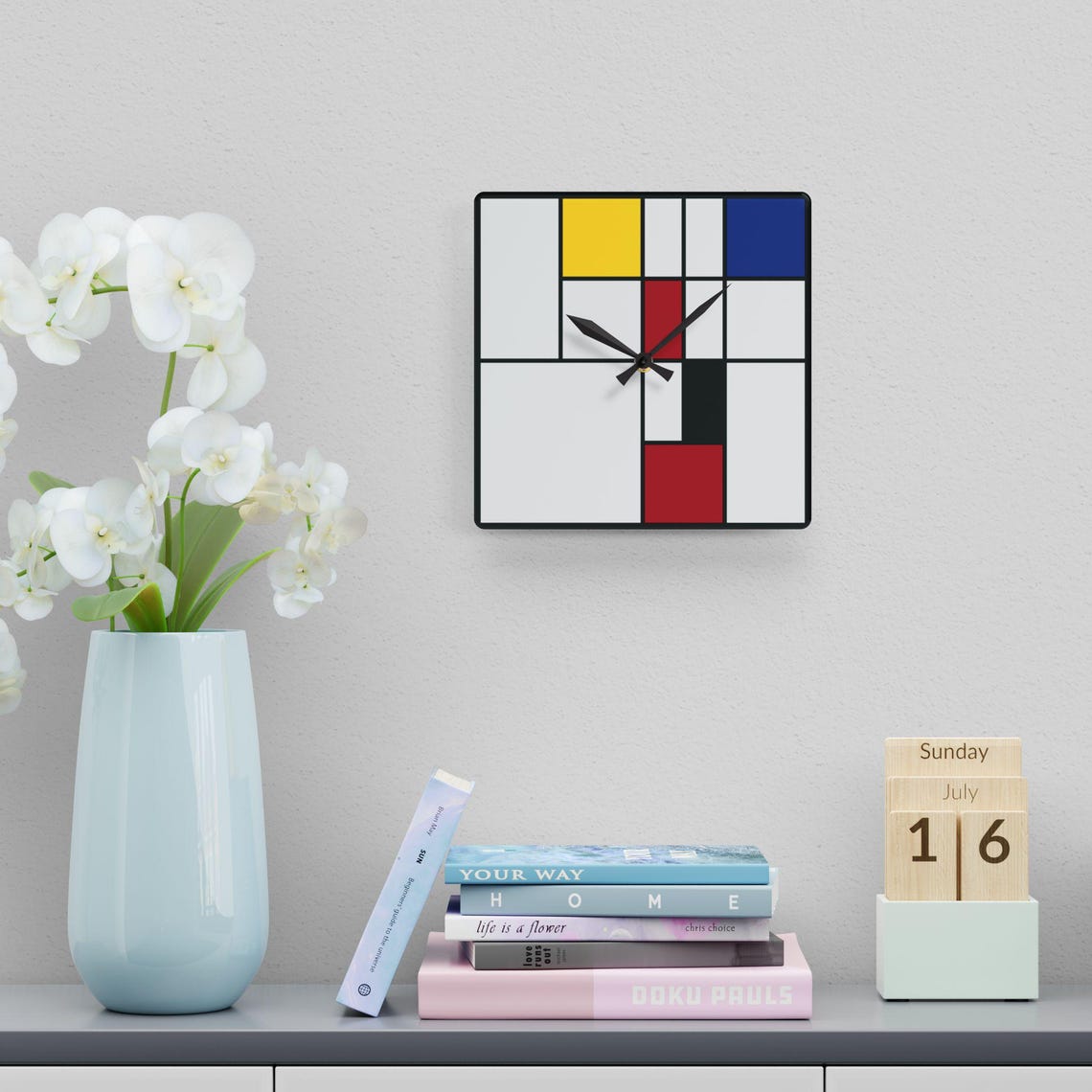 Red Blue Yellow Bold Retro Square Wall Clock, Silent Clock, Functional ...