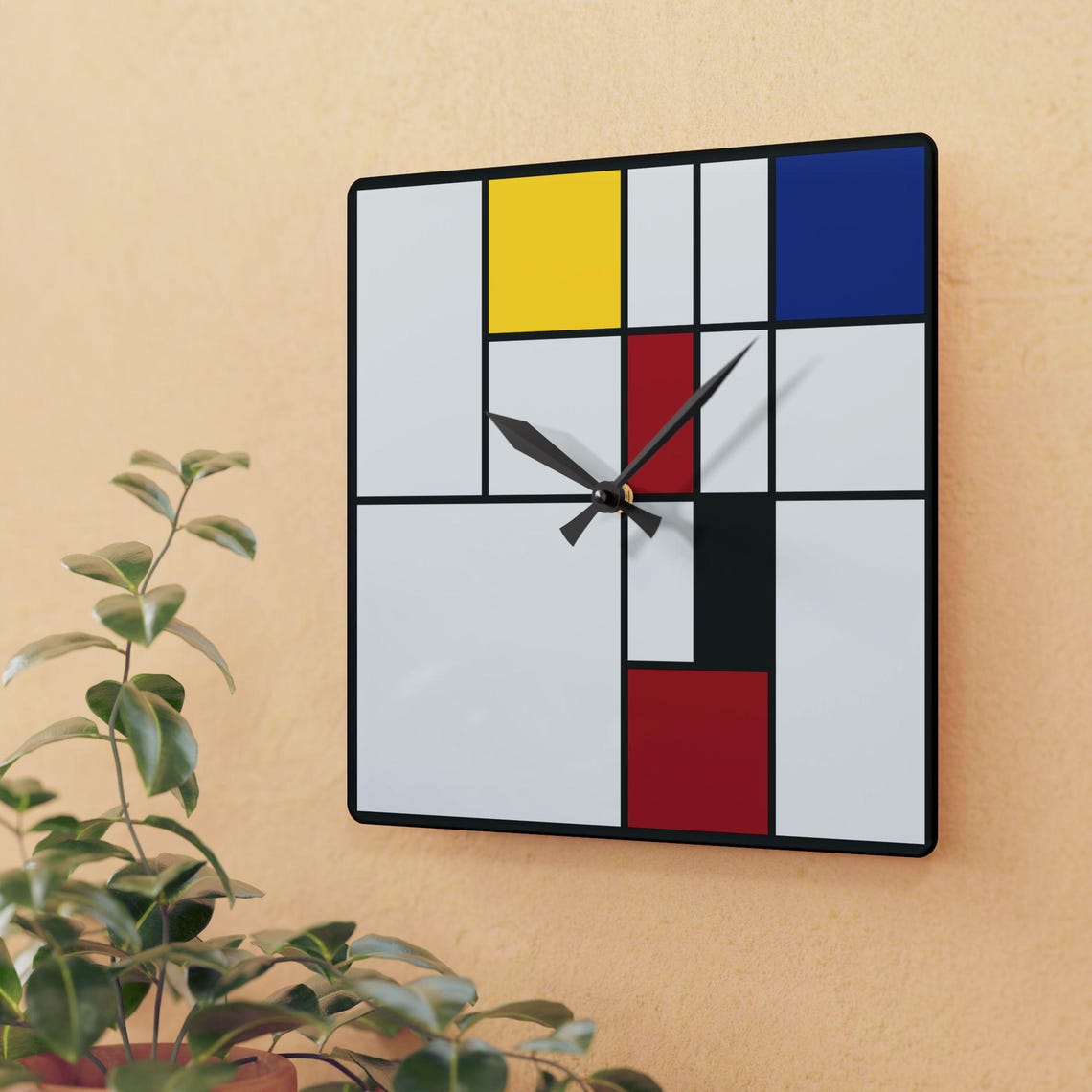 Red Blue Yellow Bold Retro Square Wall Clock, Silent Clock, Functional ...
