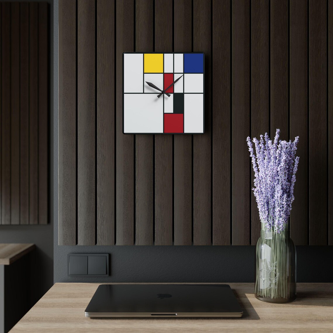 Red Blue Yellow Bold Retro Square Wall Clock, Silent Clock, Functional ...