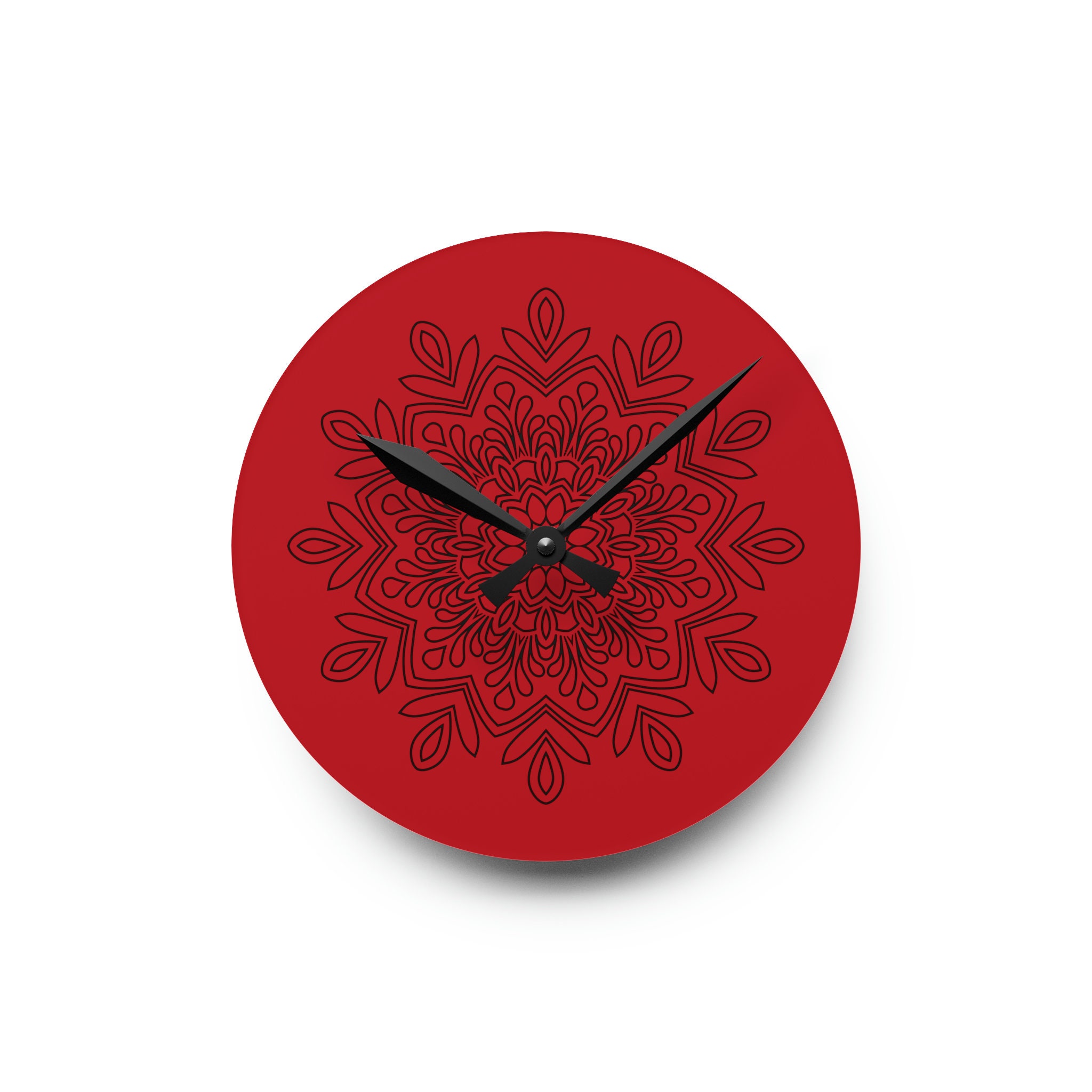 Red Mandala Art Round Wall Clock, Bright Red Wall Art, Unique ...