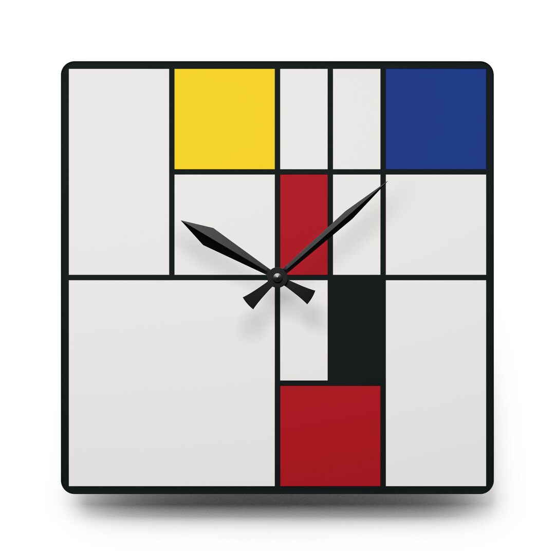 Red Blue Yellow Bold Retro Square Wall Clock, Silent Clock, Functional ...