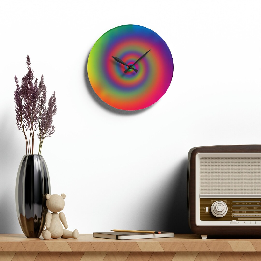 Circular Psychedelic Unique Wall Clock, Decorative Round Psychedelic Wall Clock, Boho Clock ...