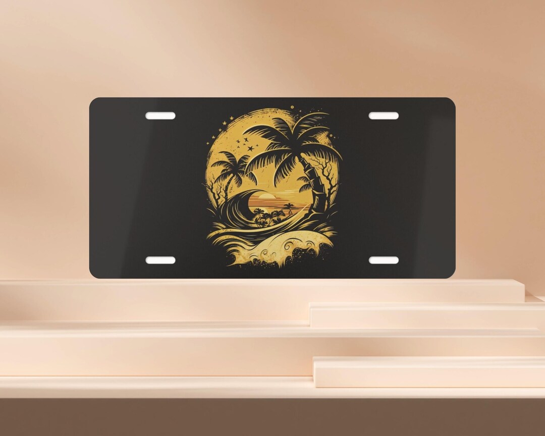 Retro License Plate, Beach Vanity License Plate, Retro Sunset Front ...