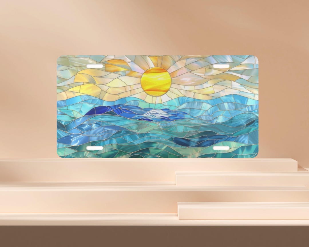 Stained Glass Ocean License Plate, Beach Front License Plate, Coastal ...