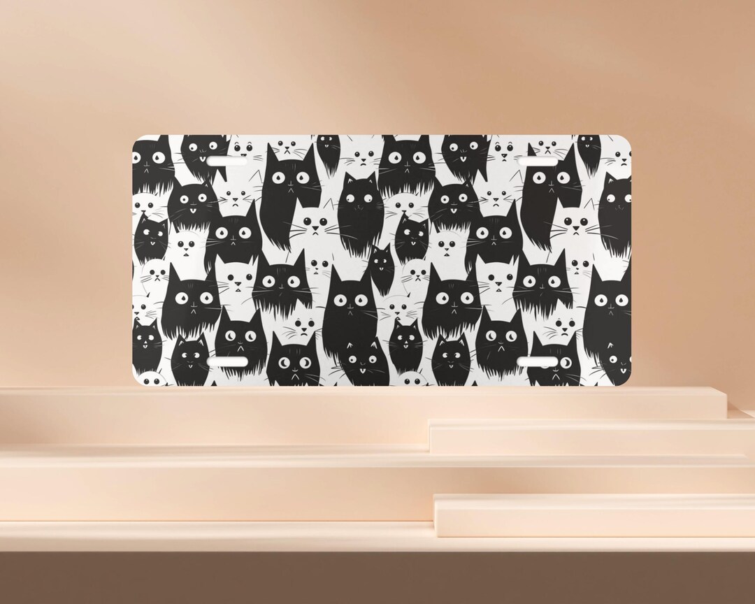 Black and White Cat License Plate, Cat Front License Plate, Black Cat ...
