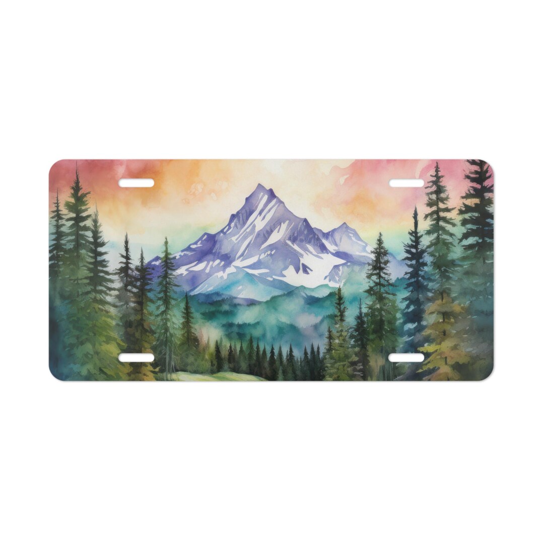 Mountain License Plate Frame, Mountain Front License Plate, Watercolor ...