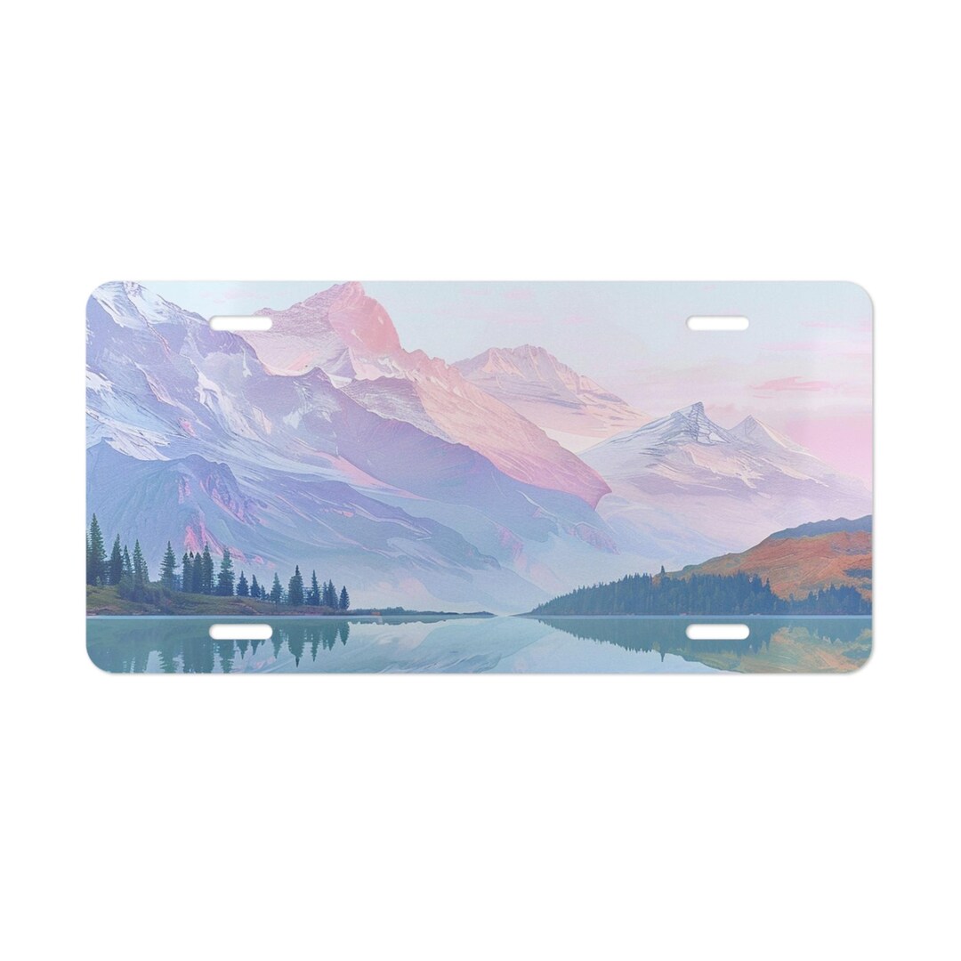 Mountain License Plate Frame, Watercolor Mountains Vanity License Plate ...