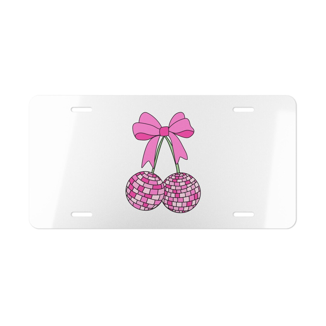 Disco Cherries License Plate, Cherry Vanity License Plate, Pink Bow ...