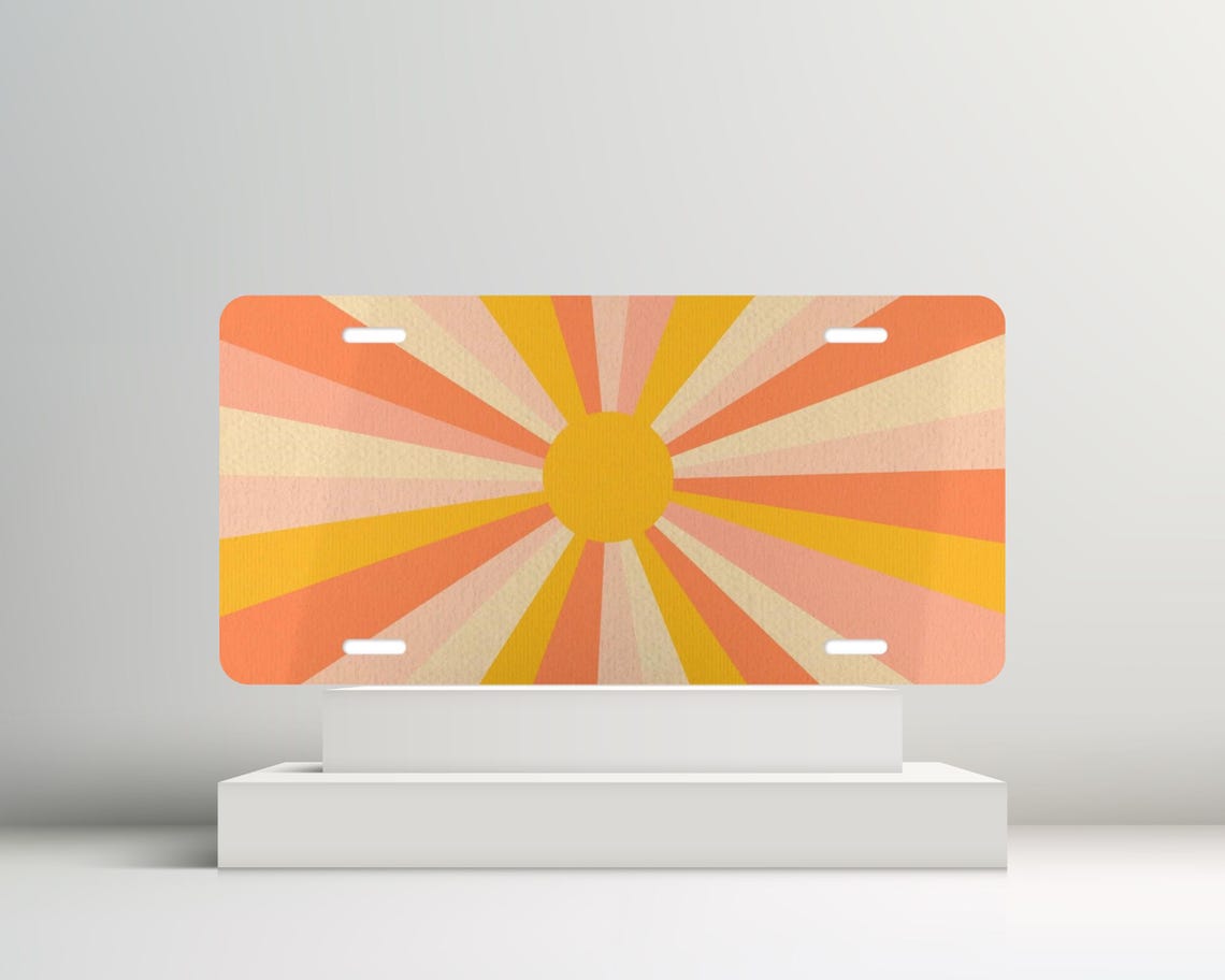 Retro Sunshine License Plate, Groovy Sunburst Car Tag - Etsy