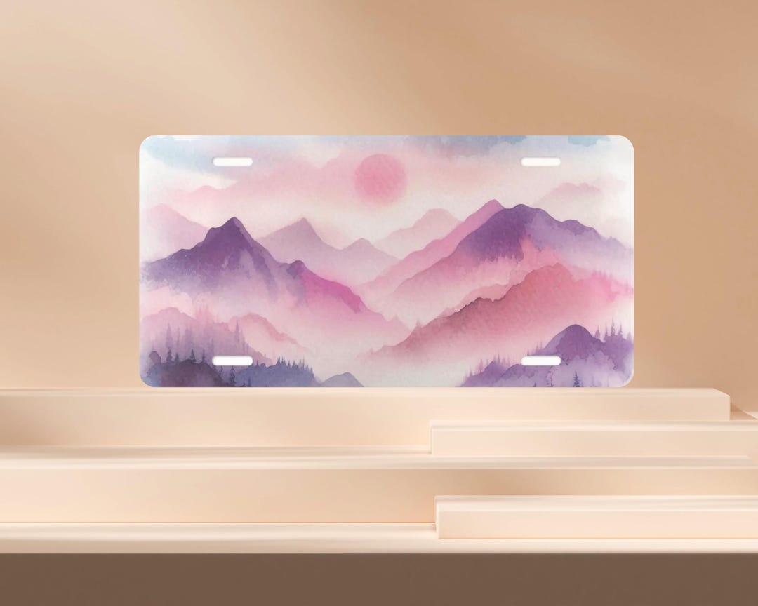 Mountain License Plate Frame, Watercolor Mountains Vanity License Plate ...