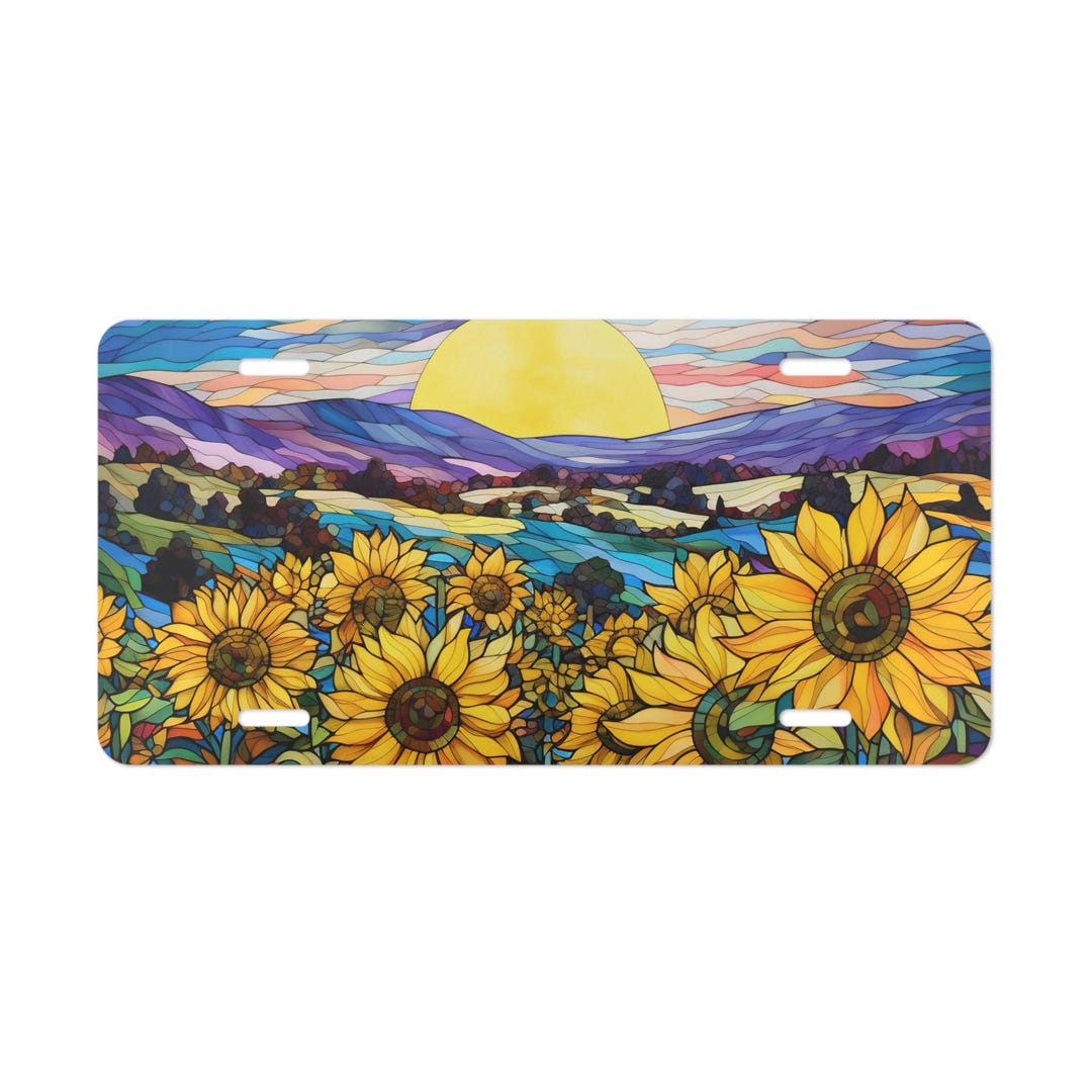 Stained Glass Sunflower Front License Plate, Flower Car Decor, Floral ...