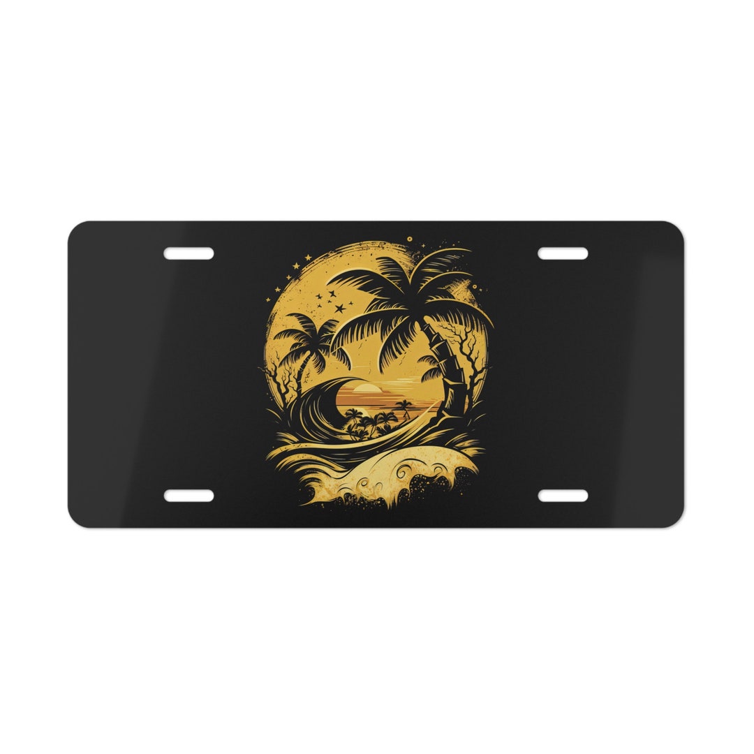 Retro License Plate, Beach Vanity License Plate, Retro Sunset Front ...