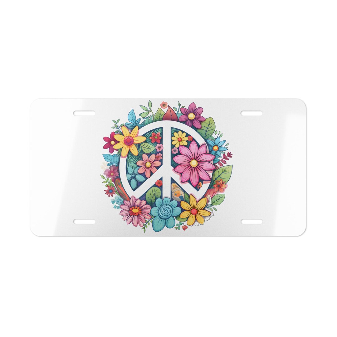Flower Peace Sign Front License Plate, Floral Peace Vanity License ...