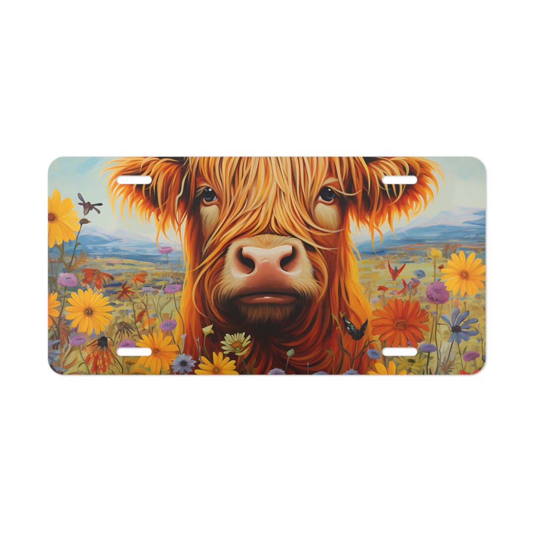Floral Highland Cow Front License Plate, Cute Cow Car Tag - Etsy