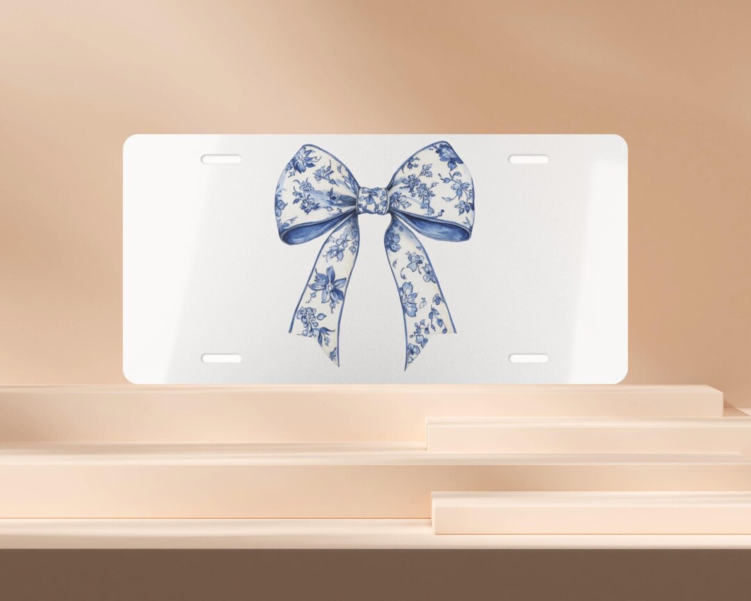 Coquette Bow License Plate Floral Blue Bow Front License Plate Elegant ...