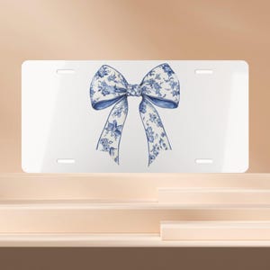 Coquette Bow License Plate Floral Blue Bow Front License Plate Elegant ...