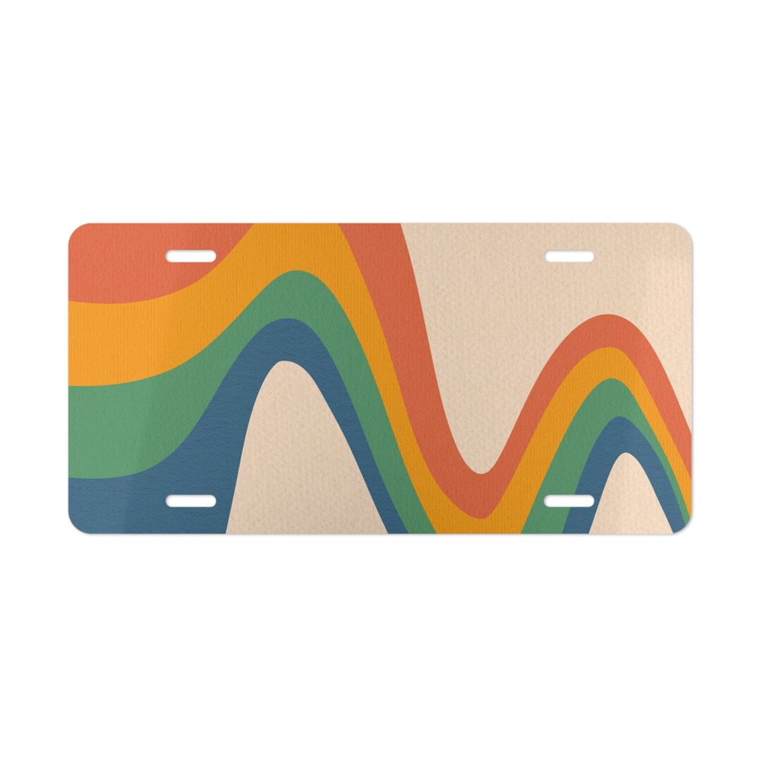 Retro License Plate, Vintage Rainbow License Plate, Retro Groovy Vanity ...