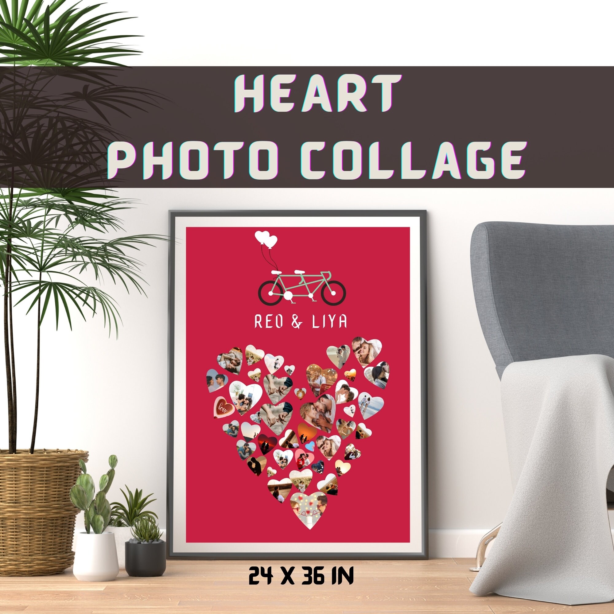 Heart Photo Collage Frame Grid Template, Instantly Editable Valentine ...