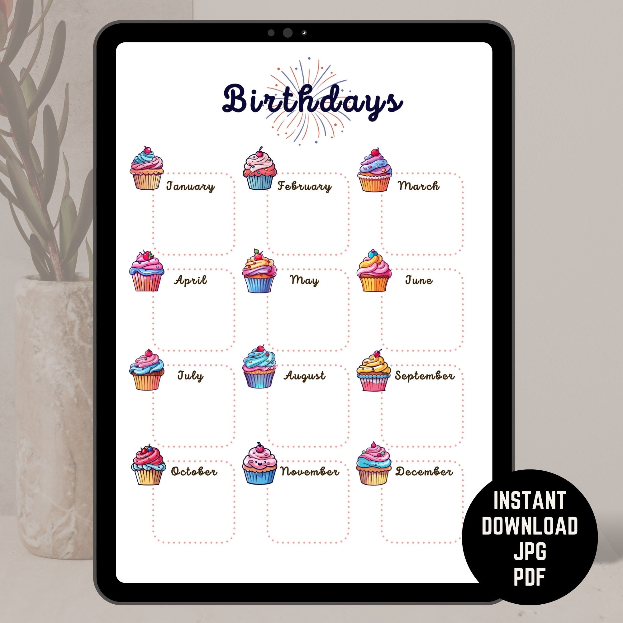 Birthday Tracker Printable, Editable PDF Birthday Planner, Birthday ...