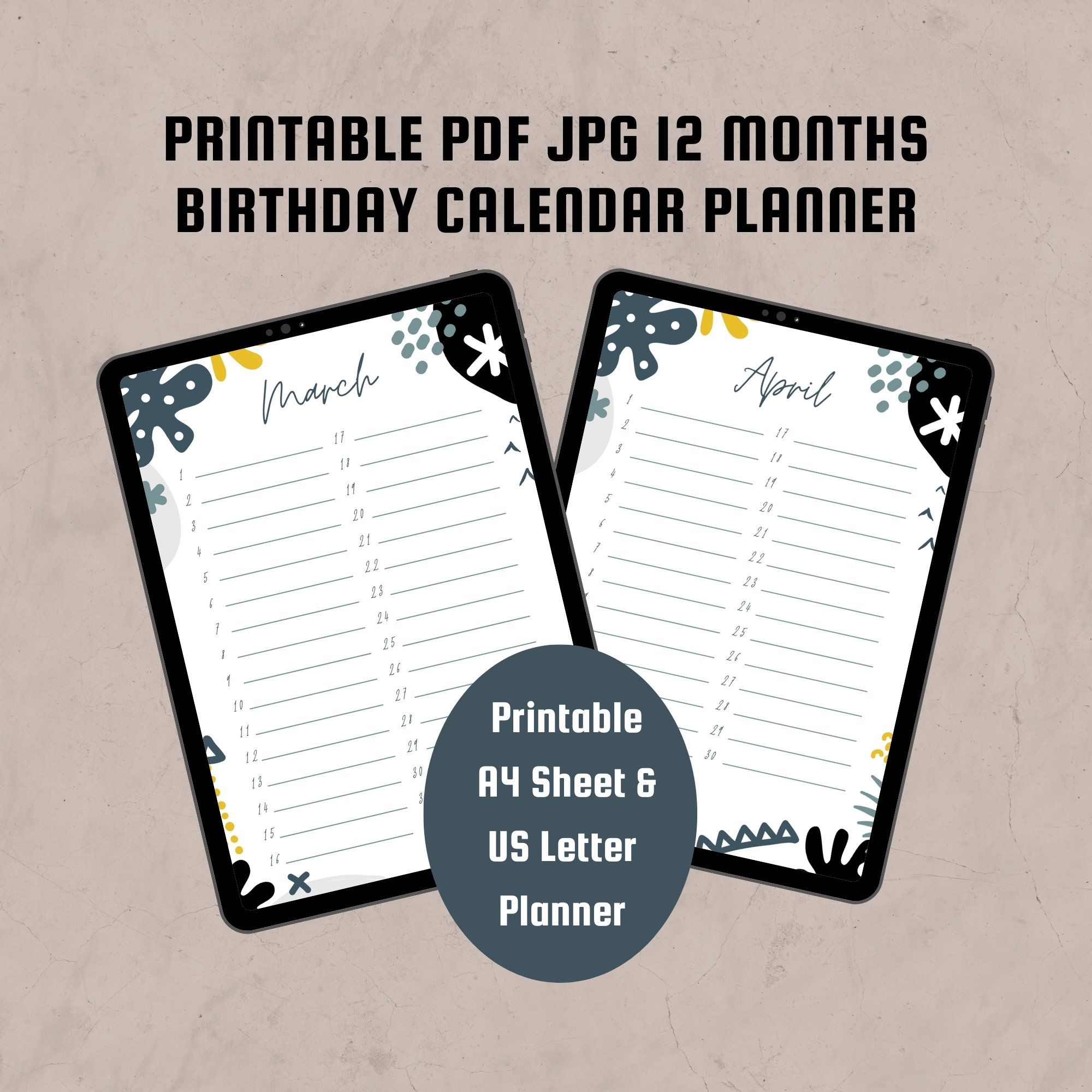 Birthday Calendar Planner, Editable Birthday Planner Printable ...