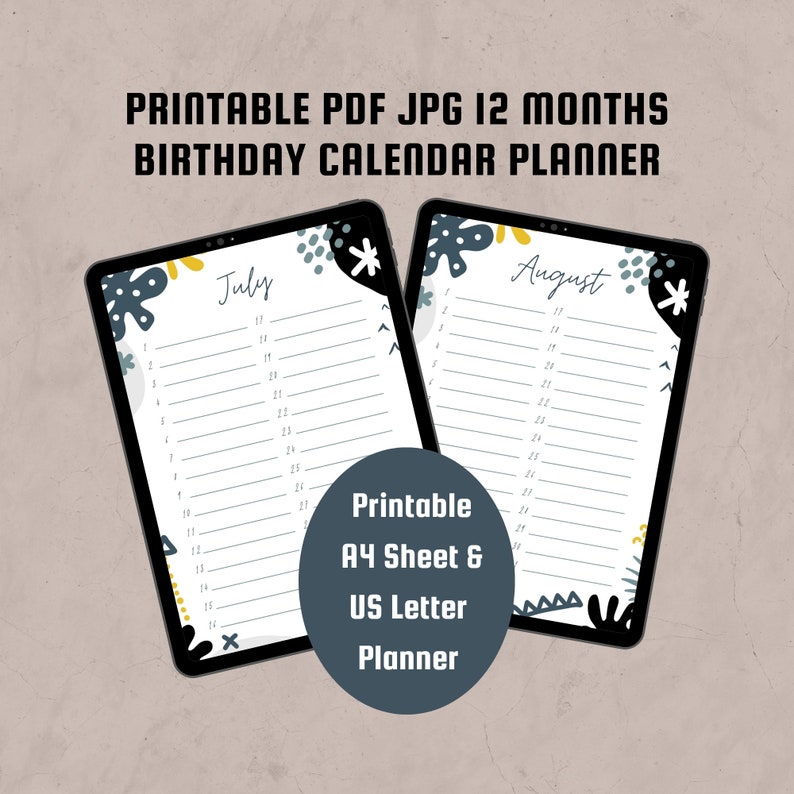 Birthday Calendar Planner, Editable Birthday Planner Printable ...