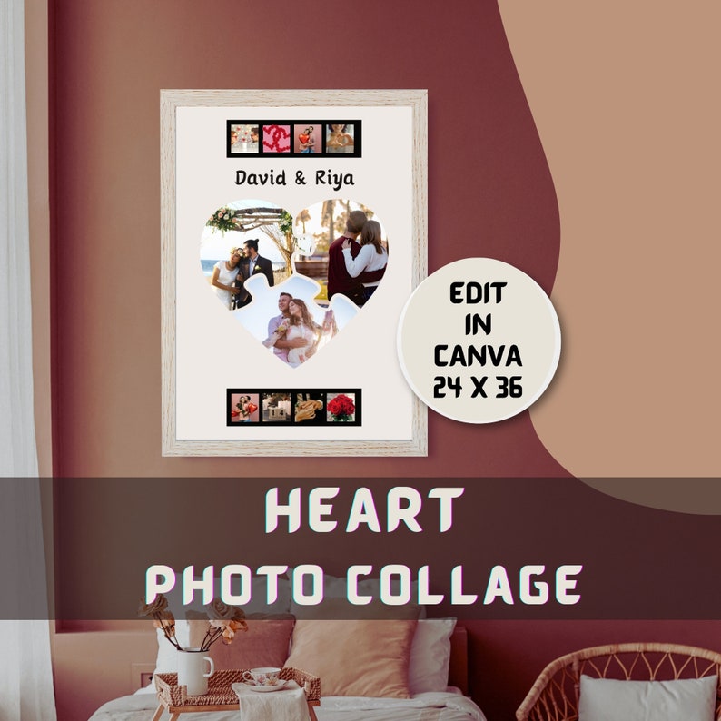 Heart Photo Collage Frame Grid Template, Instantly Editable Valentine ...
