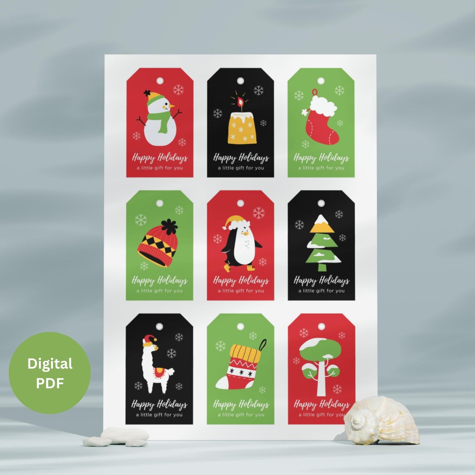 Christmas Gift Tags, Printable Gift Tags, Red Green Black Winter ...