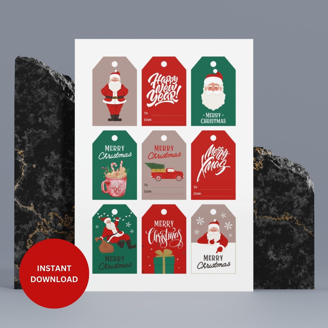 Christmas Gift Tags, Printable Gift Tags, Red and Green Cute Santa ...