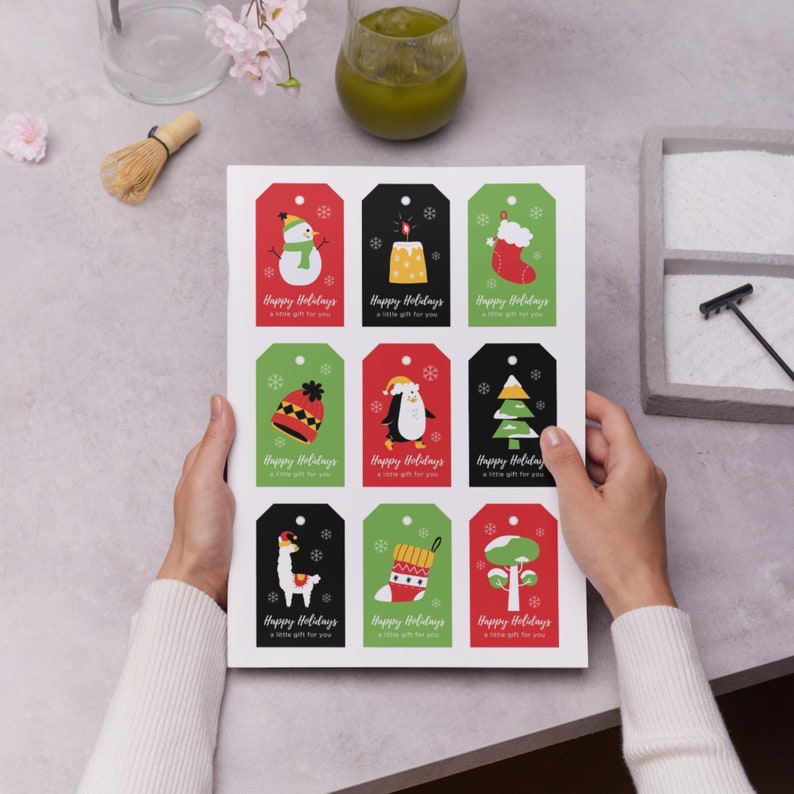 Christmas Gift Tags, Printable Gift Tags, Red Green Black Winter ...